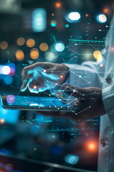 A Doctor Uses a Tablet with an Advanced Electronic Medical Record ...