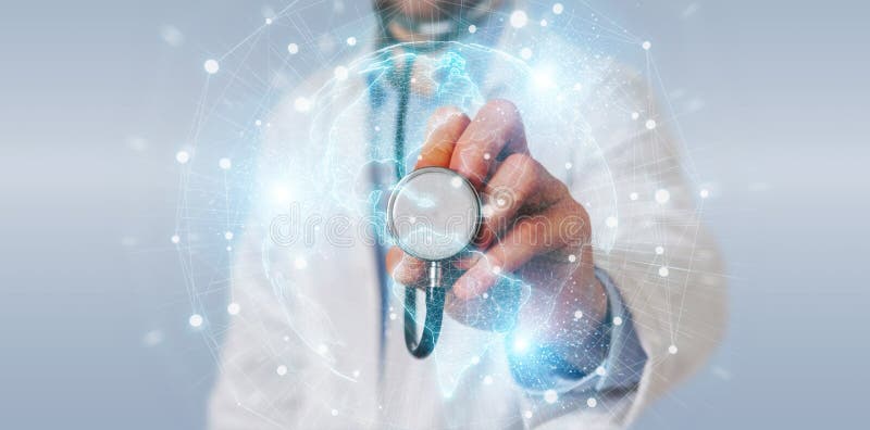 Doctor Using America USA Map Globe Network Hologram 3D Rendering Stock ...