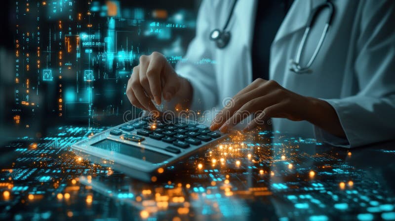 Doctor Using a Calculator in a Digital Environment. a Medical ...