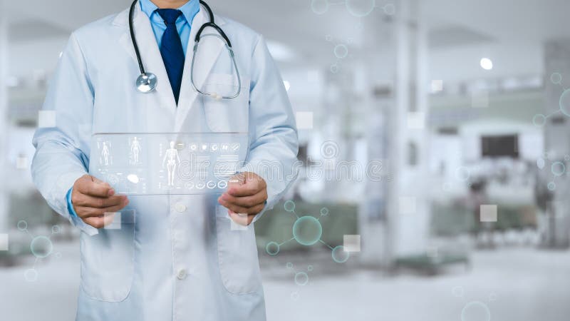 Doctor Using Finger Touching Screen for Medical Diagnostic Analysis on ...