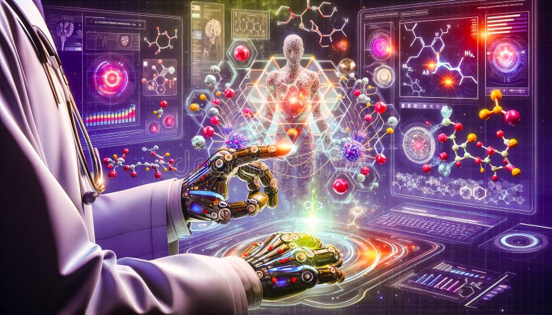 Doctor Using High Tech Diagnostic Hologram Panel for Science Genetic ...