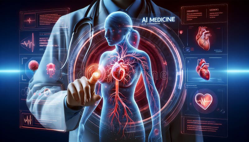 Doctor Using High Tech Diagnostic Panel Hologram Human Body and ...