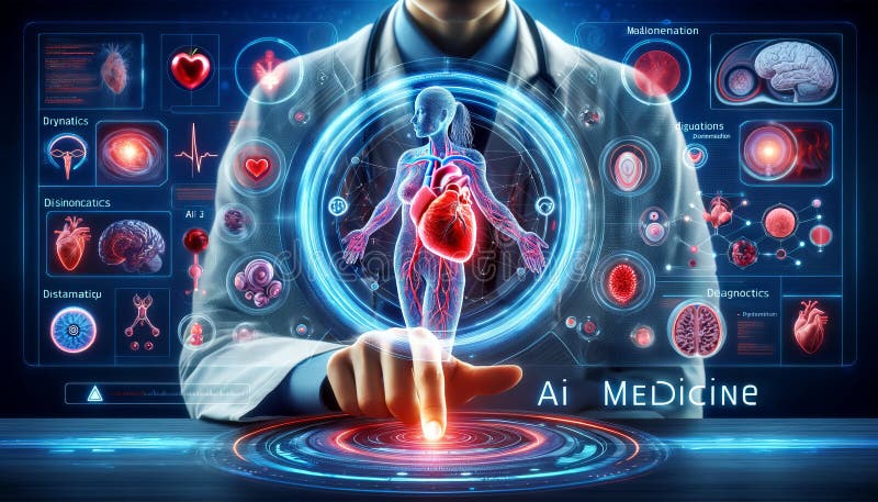 Doctor Using High Tech Diagnostic Panel Hologram Human Body and ...