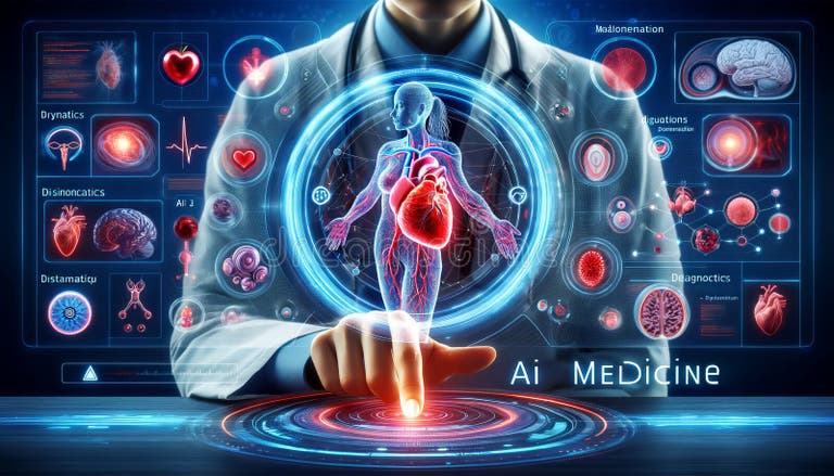 Doctor Using High Tech Diagnostic Panel Hologram Human Body and ...