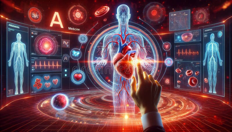 Doctor Using High Tech Diagnostic Panel Hologram Human Body and ...