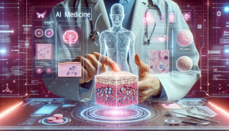 Doctor Using High Tech Diagnostic Panel Hologram Human Body. Modern ...