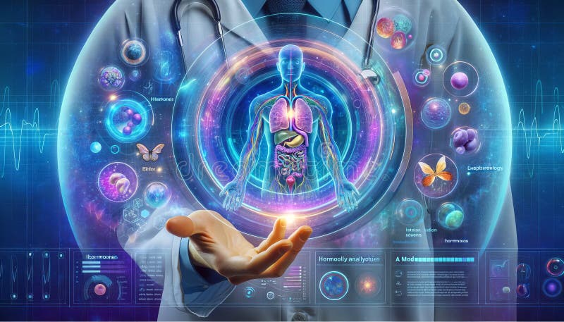 Doctor Using High Tech Diagnostic Panel Hologram Human Body. Modern ...