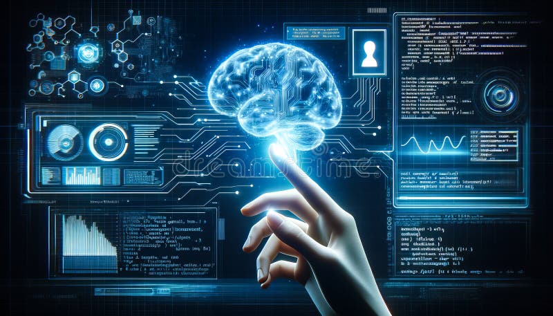 Doctor Using High Tech Diagnostic Panel Hologram Human Brain. Modern ...