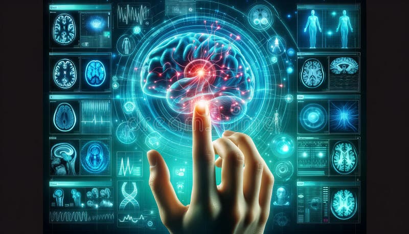 Doctor Using High Tech Diagnostic Panel Hologram Human Brain. Modern ...