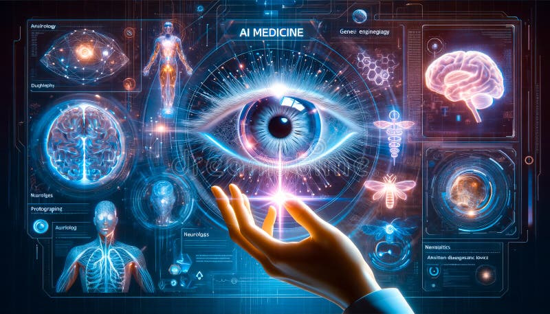 Doctor Using High Tech Diagnostic Panel Hologram Human Eye. Modern ...