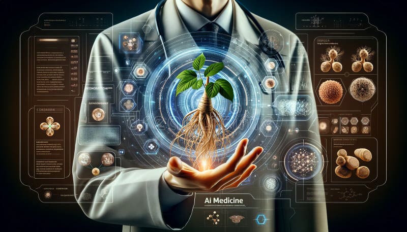 Doctor Using High Tech Pharmacological Panel Hologram, Herbal Medicine ...