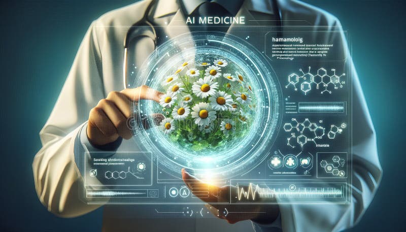 Doctor Using High Tech Pharmacological Panel Hologram, Herbal Medicine ...