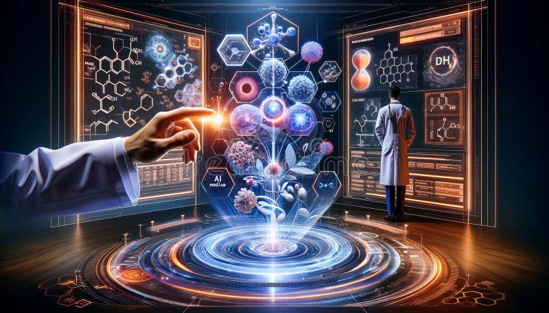 Doctor Using High Tech Pharmacological Panel Hologram, Herbal Medicine ...