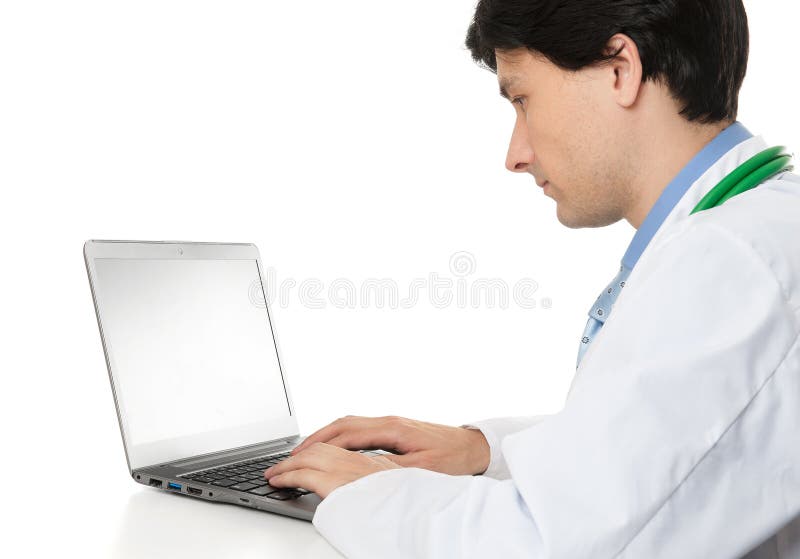 Doctor Using His Laptop Computer Stock Photo - Image of handsome, white ...