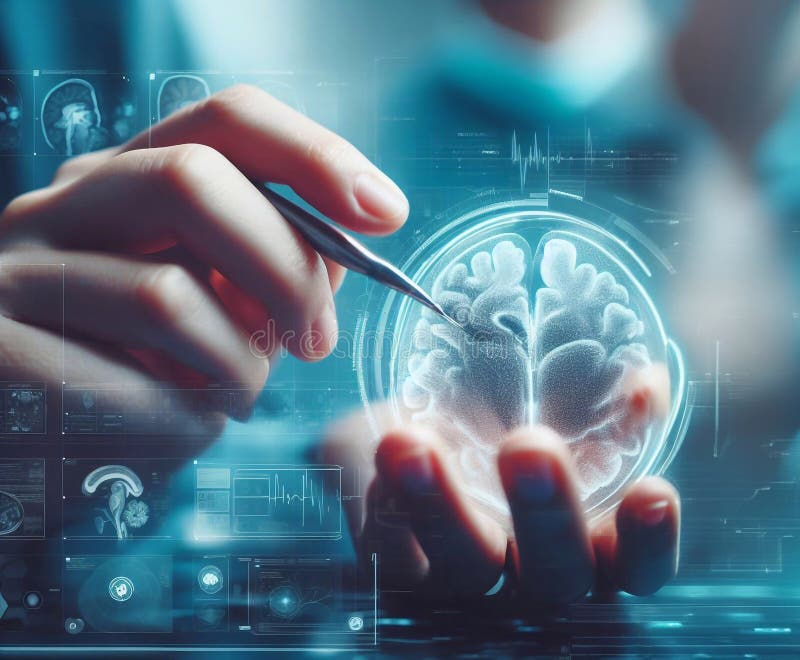 Doctor is Using Hologram of Brain System in Operating Room Generative ...