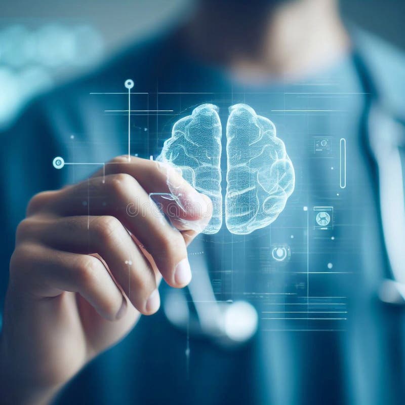 Doctor is Using Hologram of Brain System in Operating Room Generative ...