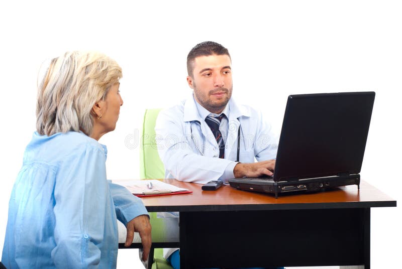 Doctor Using Laptop and Having Patient Visit Stock Photo - Image of ...