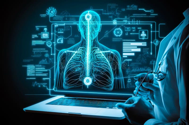 Doctor Using Laptop with Human Body on the Screen Generative AI Stock ...
