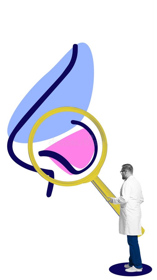 Doctor Using Magnifying Glass To Inspect Stylized Nose, Symbolizing ... Doctor Using Magnifying Glass To Inspect Stylized Nose, Symbolizing ...
