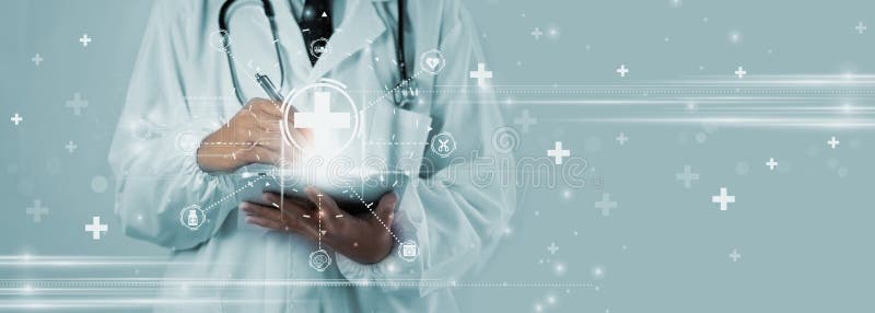 Doctor Using System Analysis Treatment Healthcare Patient, Data Network ...