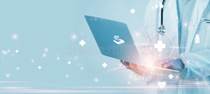 Doctor Using System Analysis Treatment Healthcare Patient, Data Network ...