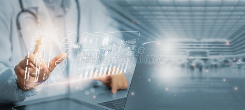 Doctor Using System Analysis Treatment Healthcare Patient, Data Network ...