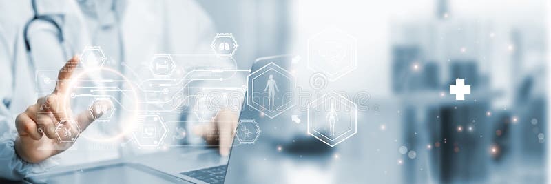 Doctor Using System Analysis Treatment Healthcare Patient, Data Network ...