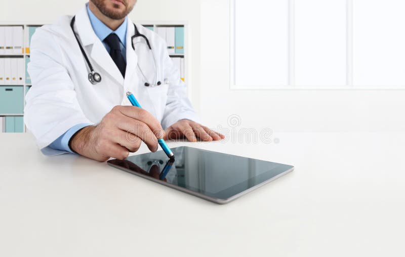 Doctor Using Modern Computer Diagnose Virtual Electronic Medical Record ...