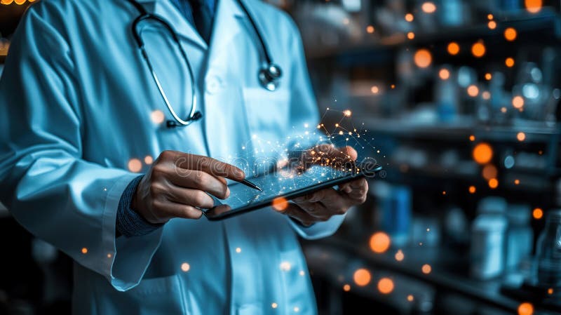Doctor Using Tablet, Digital Particles, Lab Background, Medical ...