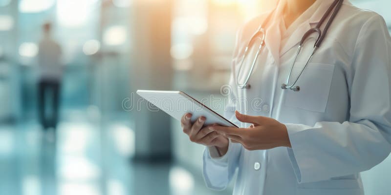 Doctor Using Tablet in Modern Healthcare Environment with Stethoscope ...