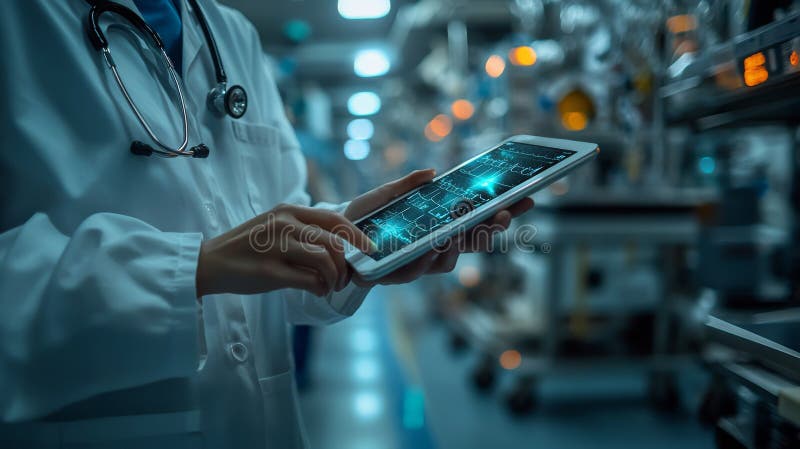 Doctor Using Tablet Showing Medical Data Stock Illustration ...