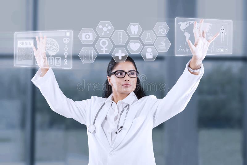 Doctor Using Touch Screen Interface Stock Photo - Image of modern ...