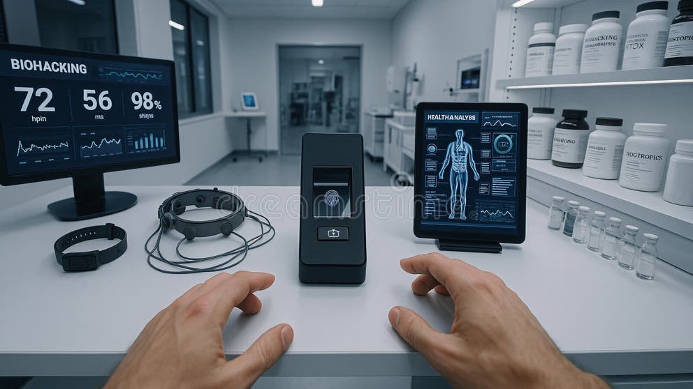 Doctor Utilizing Advanced Biohacking Technology with a Fingerprint ...