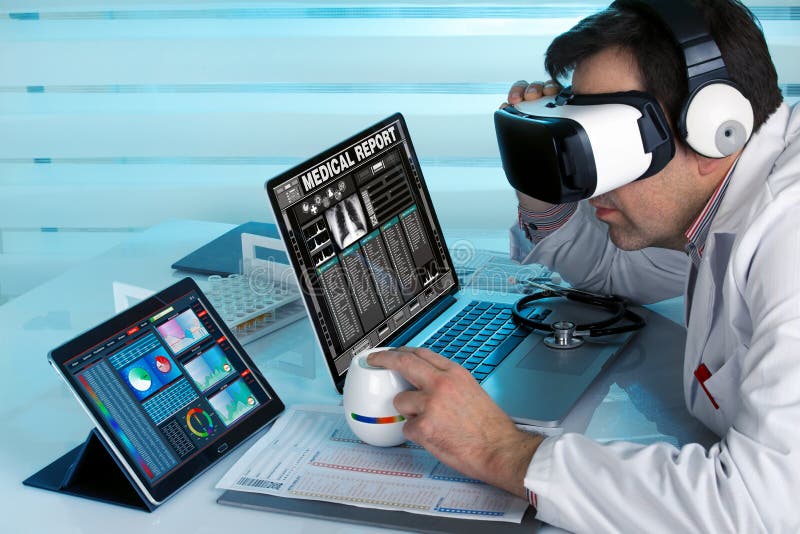 Doctors Operating Wearing VR Virtual Reality Headset with Interface ...
