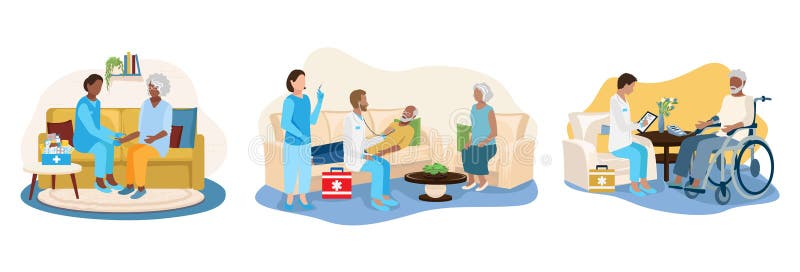 Doctor Provide Medical Care To an Elderly Patient at Home Stock Vector ...