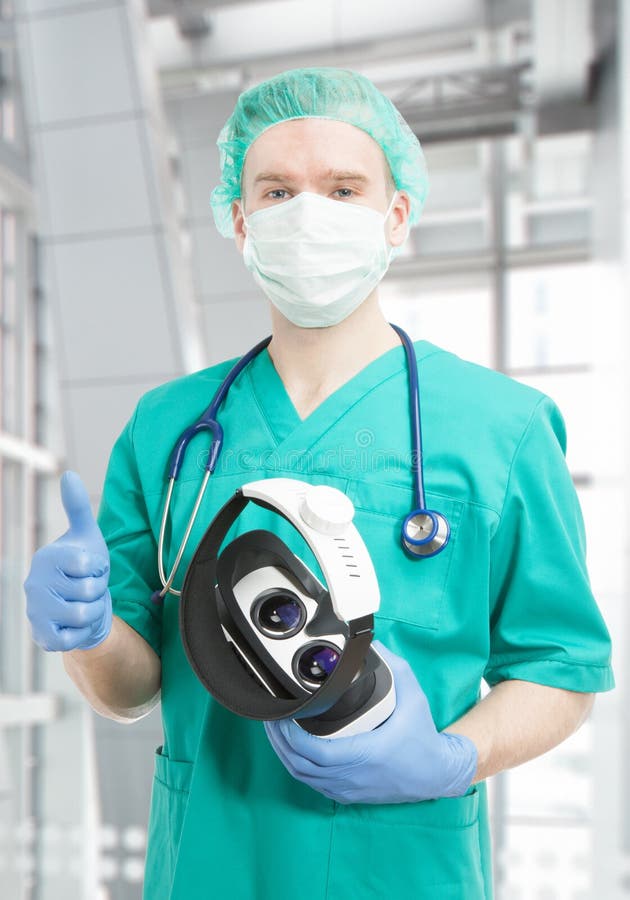 Indoors Close Up Shot of Male Doctor Wearing VR Glasses Stock Image ...