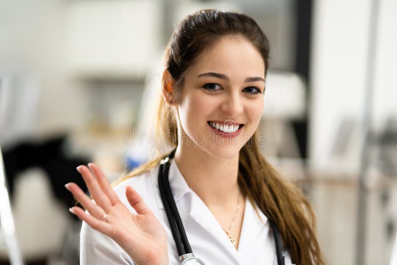 Doctor Waving in Online Video Call Stock Image - Image of webcam, afro ...