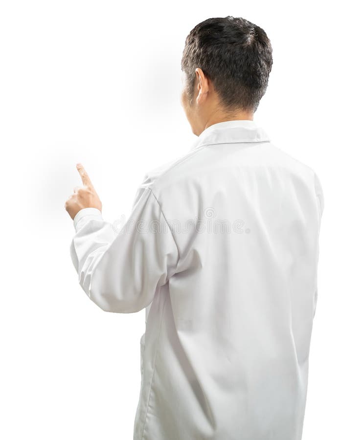 Doctor Wear White Lab Coat Finger Point Rear View Isolate Stock Image ...