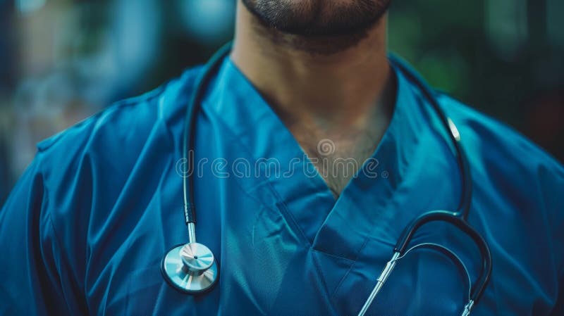 A Doctor is Wearing a Blue Coat and Has a Stethoscope Stock ...