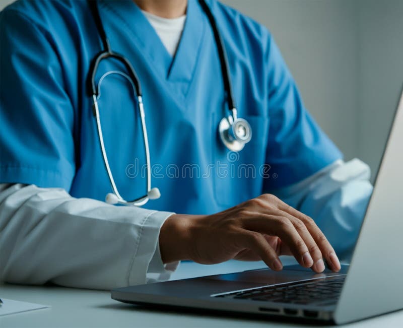 Doctor Wearing a Blue Glove in the Operating Room. Light Blue Blurred ...