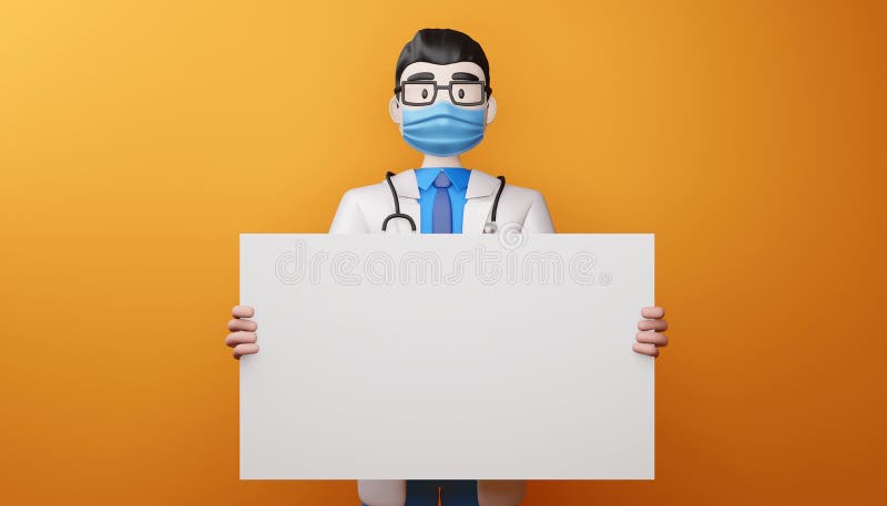 Doctor Wearing Mask with Blank Screen, Empty Board, 3d Rendering Stock ...