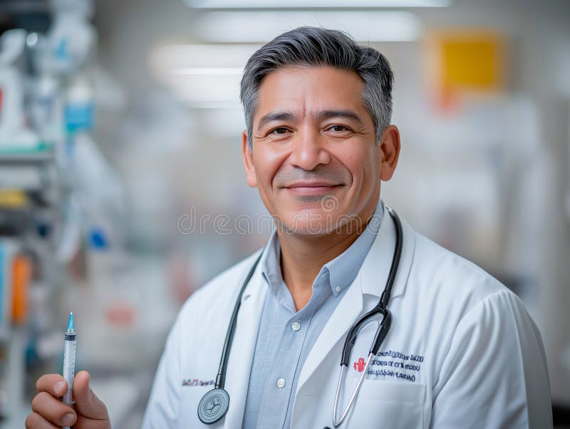 Doctor is Wearing a White Coat and Holding Syring Stock Illustration ...