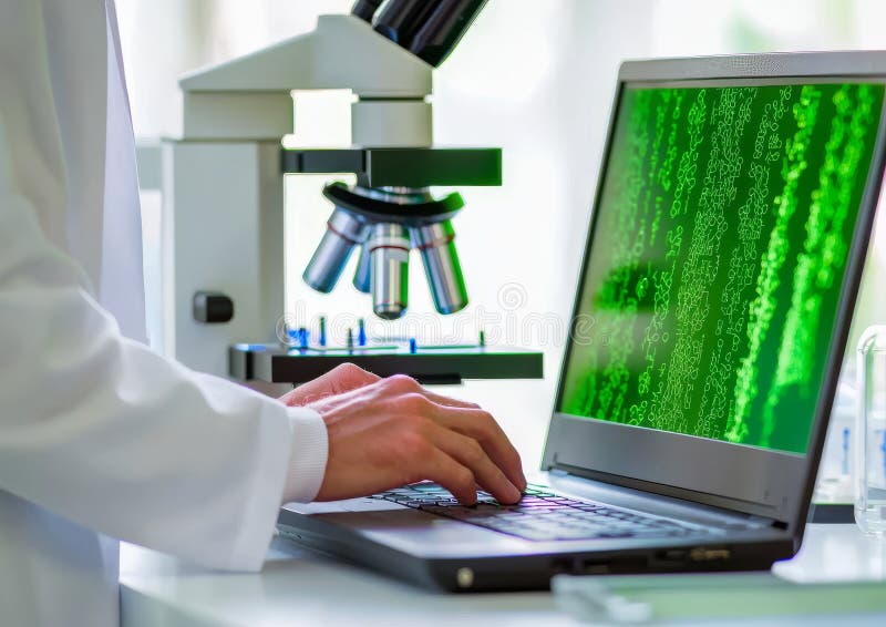 A Doctor is Wearing a White Lab Coat and Working with a Laptop Isolated ...