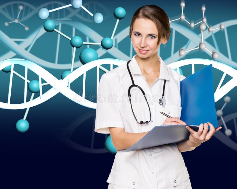 Doctor in White Coat and Dna Molecule Formula Stock Photo - Image of ...