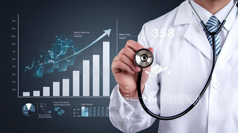 Doctor Analyzing Health Data with Stethoscope, Advanced Medical ...