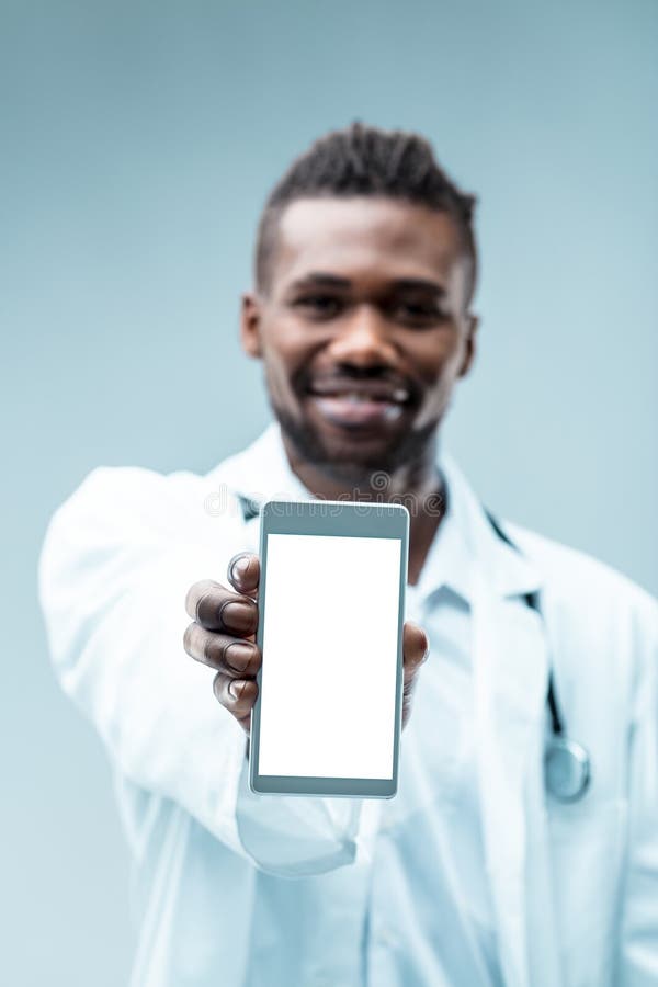 Doctor Shows Phone, Suggests Modern Tech, Health Stock Image - Image of ...