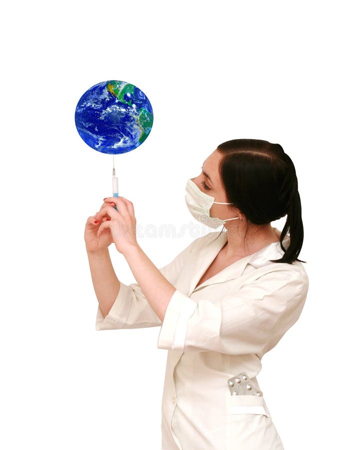 Doctor in a White Robe and a Mask with Syringe Stock Photo - Image of ...