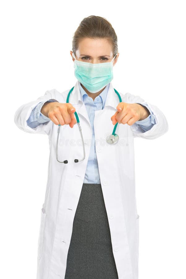 Doctor Woman in Mask Pointing in Camera Stock Photo - Image of danger ...