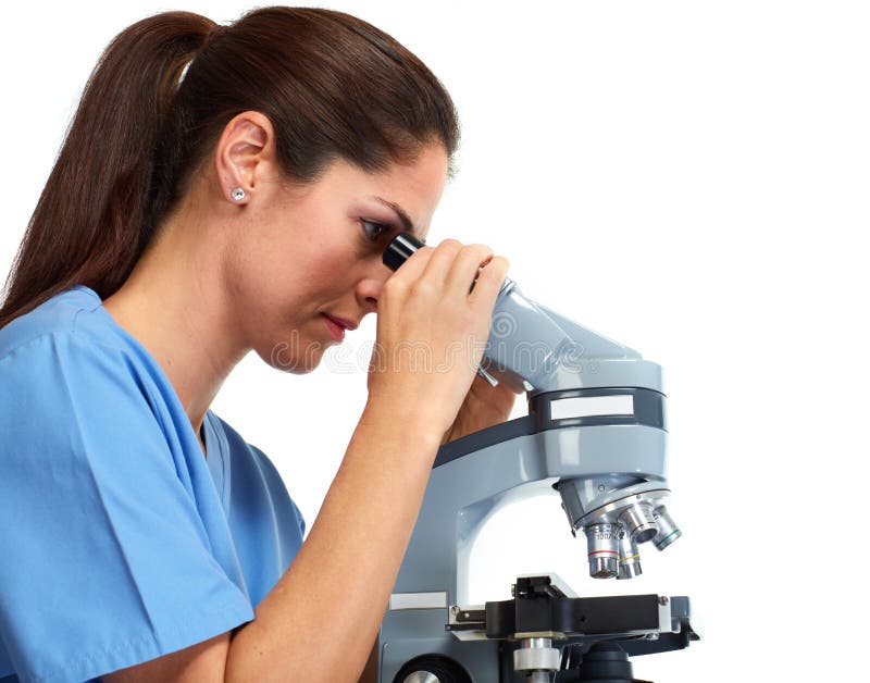 Woman with microscope stock image. Image of observation - 17029597