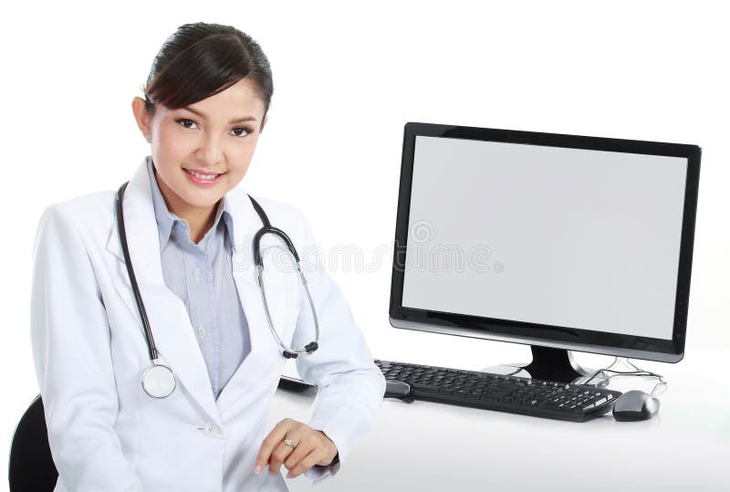 Nurse Sitting and Working at Her Computer Stock Image - Image of office ...